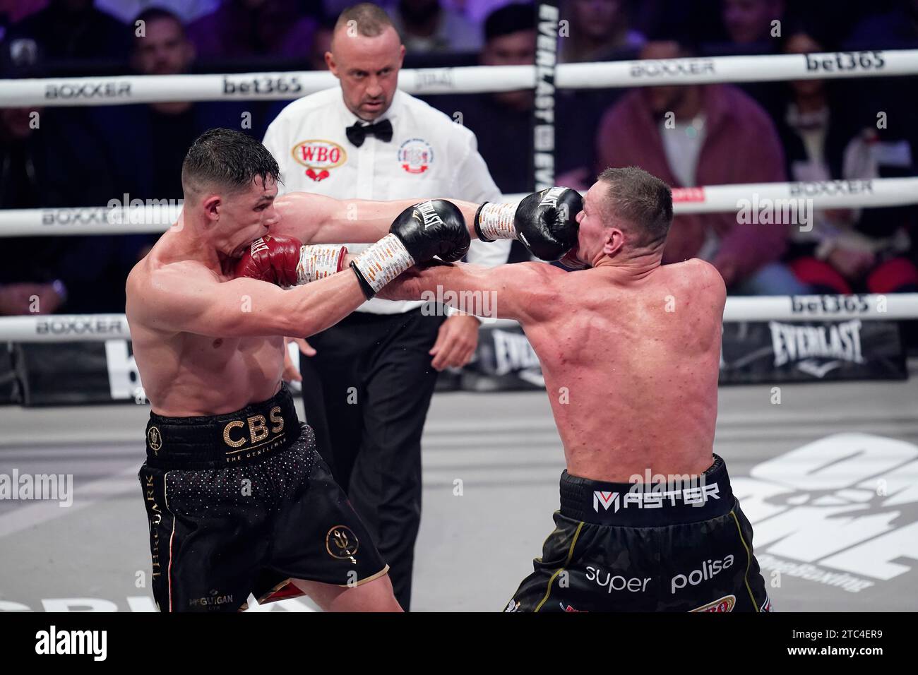 Chris Billam-Smith (left) and Mateusz Masternak in action during their ...