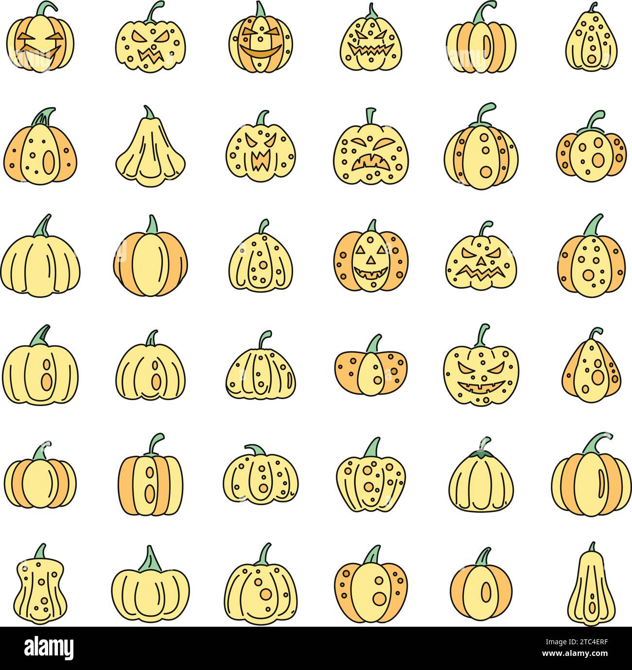 Garden pumpkin icons set. Outline set of garden pumpkin vector icons ...