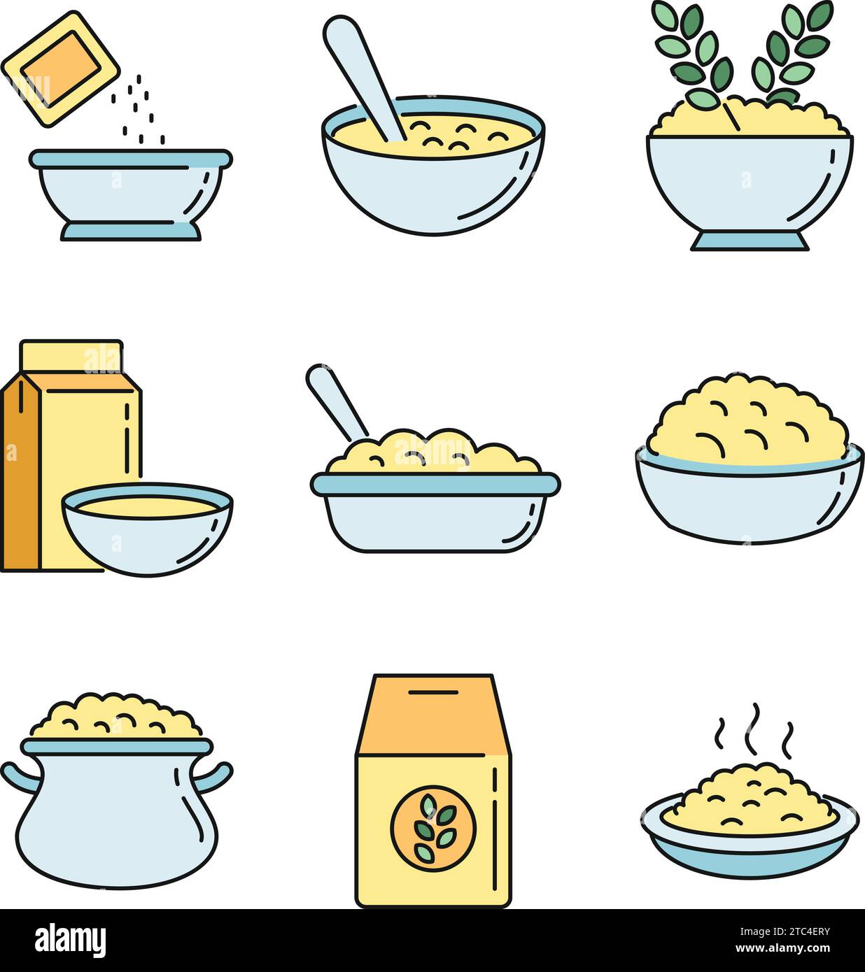 Oatmeal icons set. Outline set of oatmeal vector icons thin line color ...