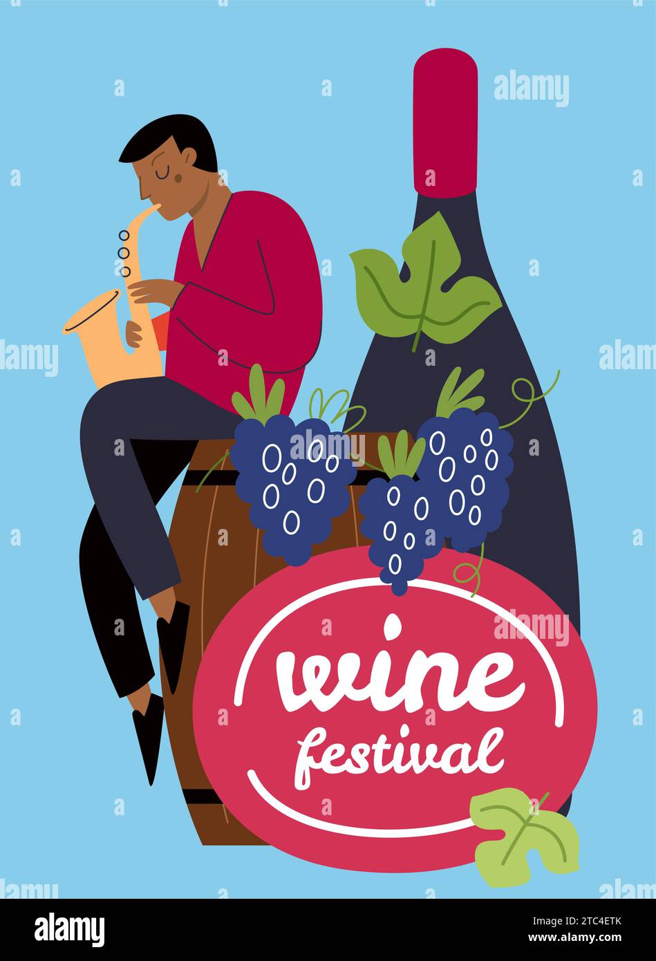 Cartoon wine card. Festival invitation. Grapes and alcohol beverage ...