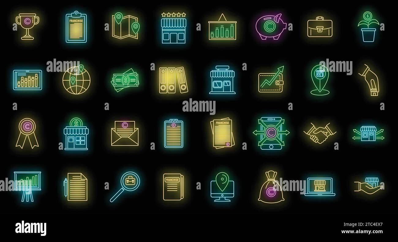 Franchise store icons set. Outline set of franchise store vector icons ...