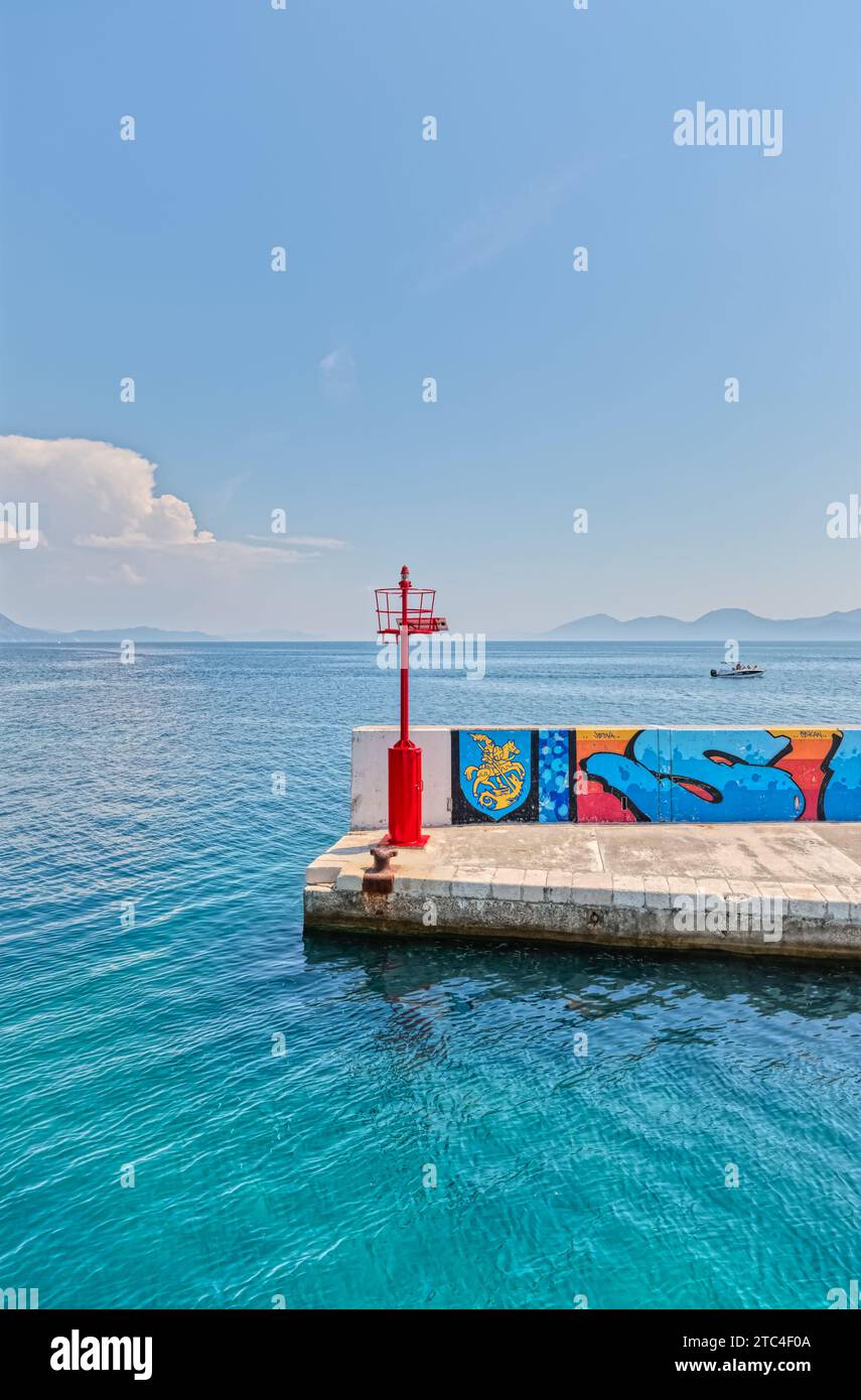 Red Beacon Light and Graffiti, Sucuraj Pier, Croatia Stock Photo - Alamy