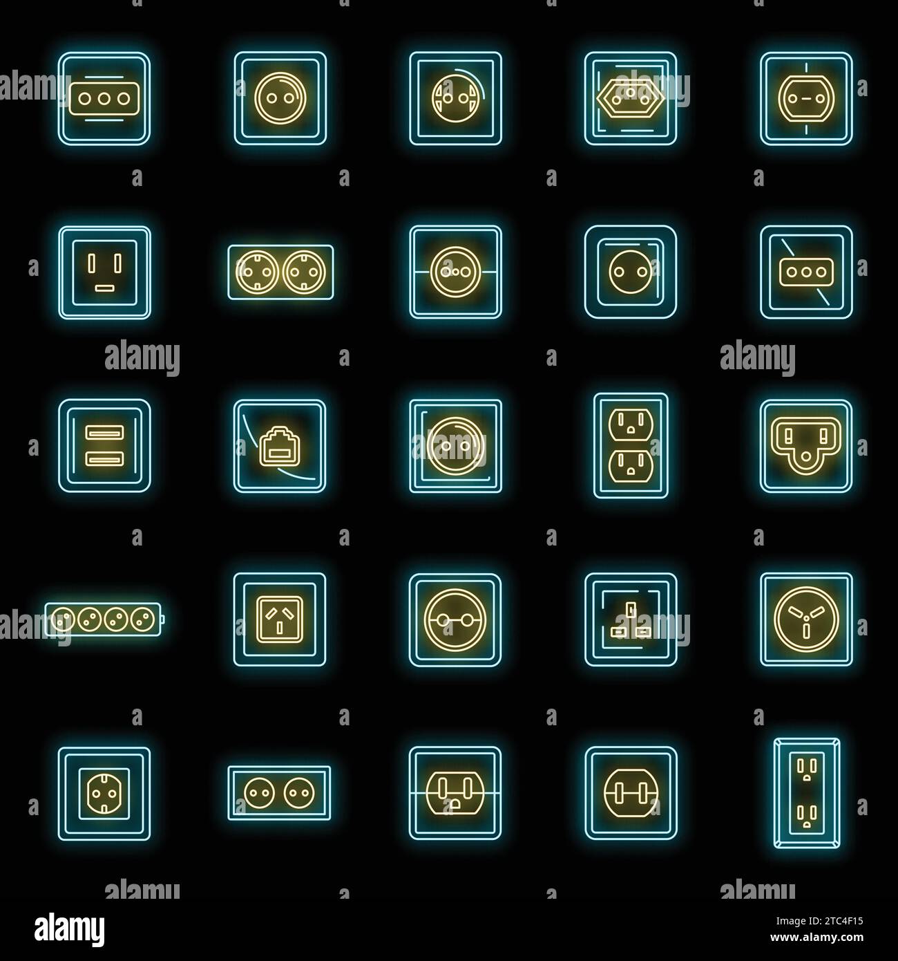 Electric Power Socket Icons Set Outline Set Of Electric Power Socket