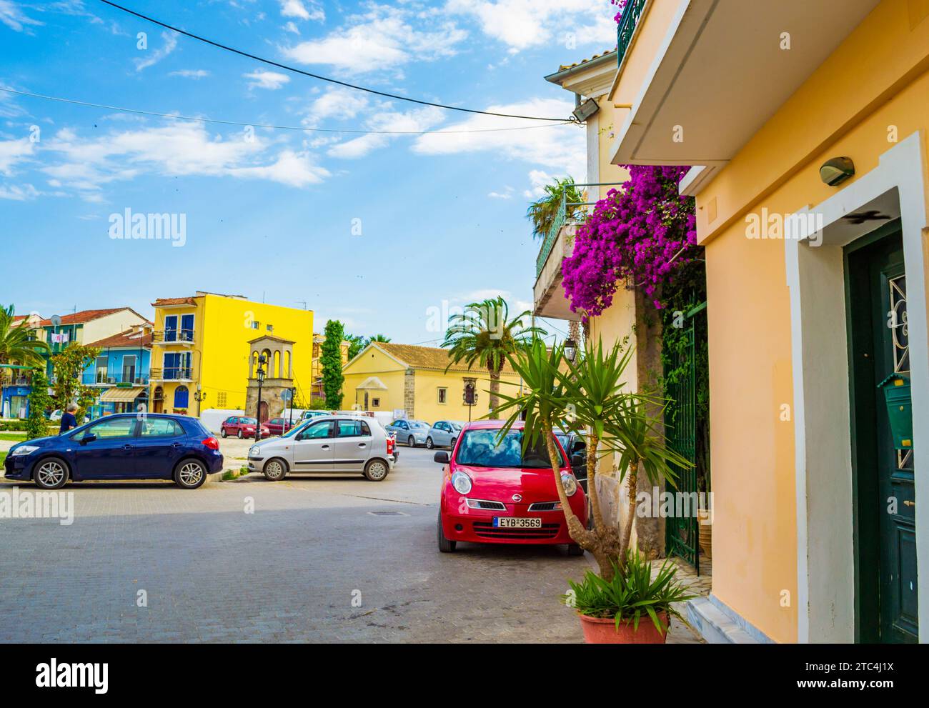 Lefkada, Greece-June 11th 2015:Colorful residential houses at beautiful ...