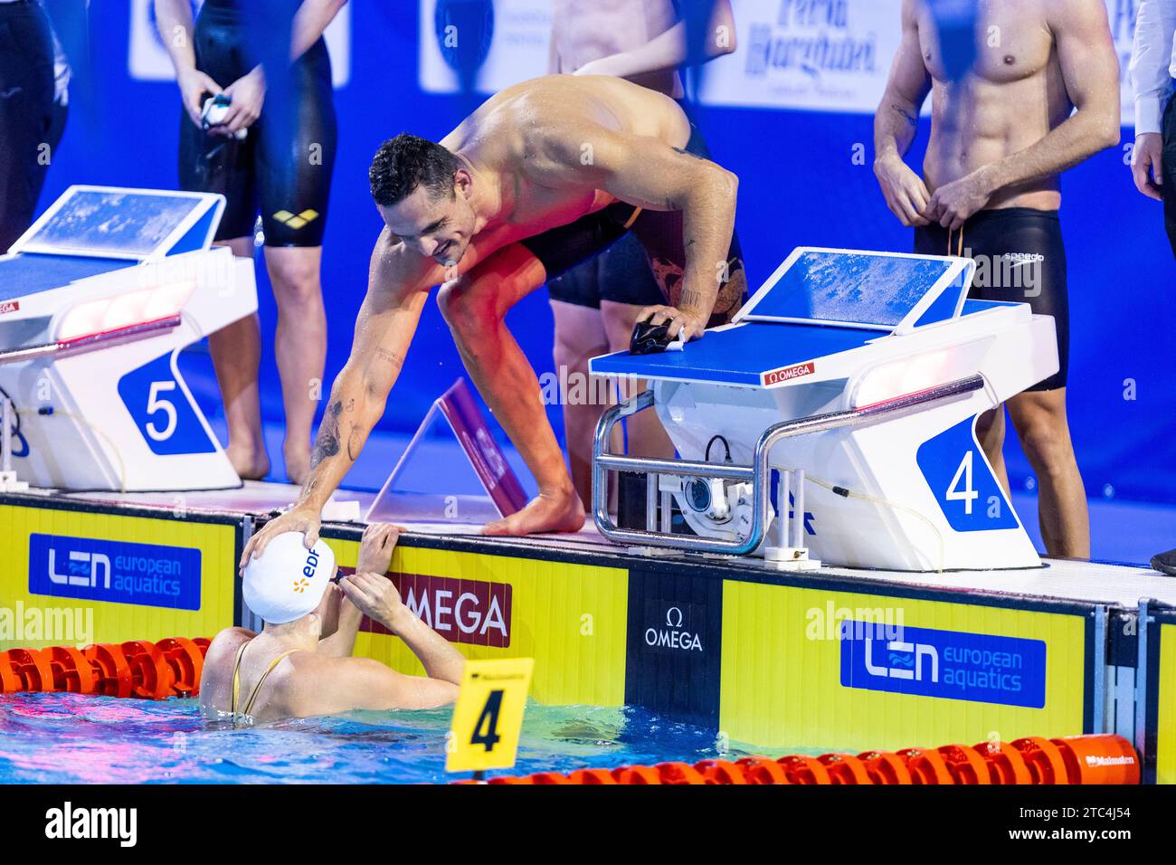 Manaudou Florent of France congratulating Bonnet Charlotte of France ...