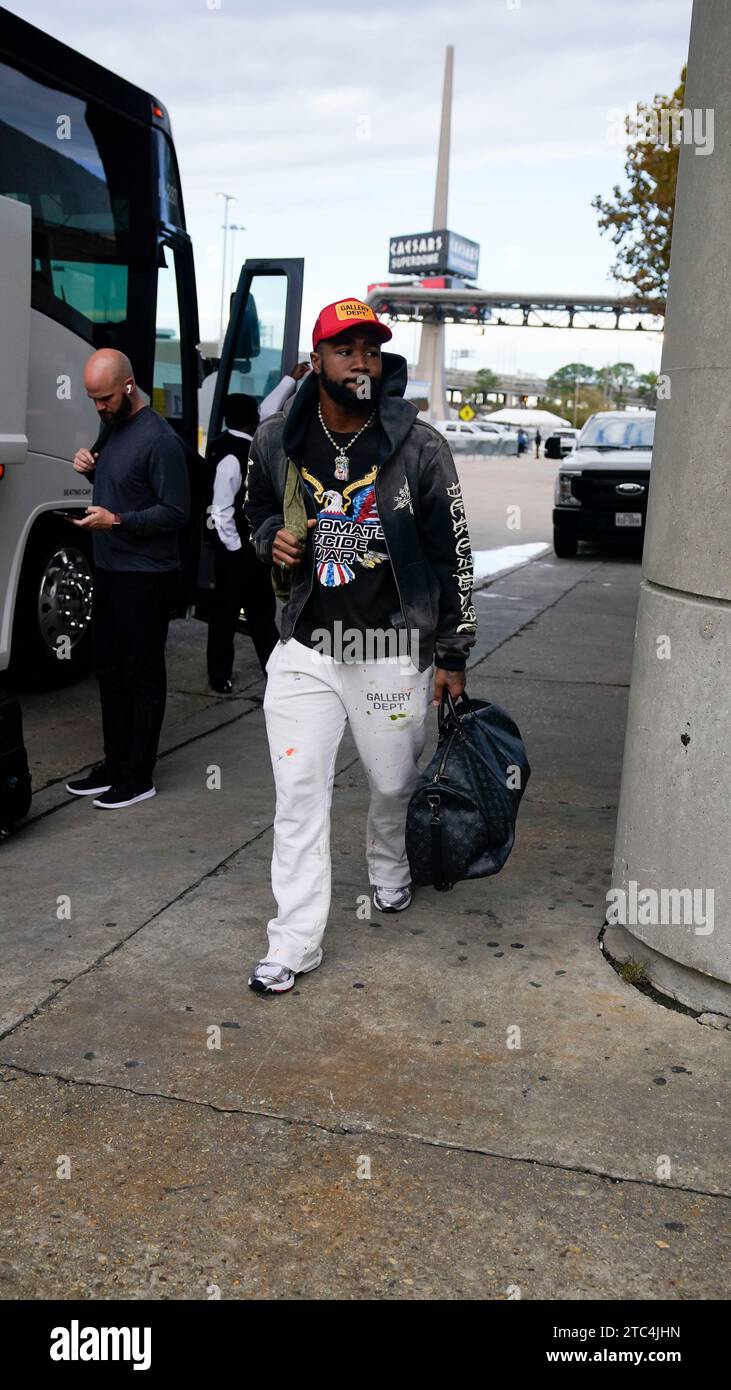 Carolina Panthers running back Miles Sanders arrives with the team ...