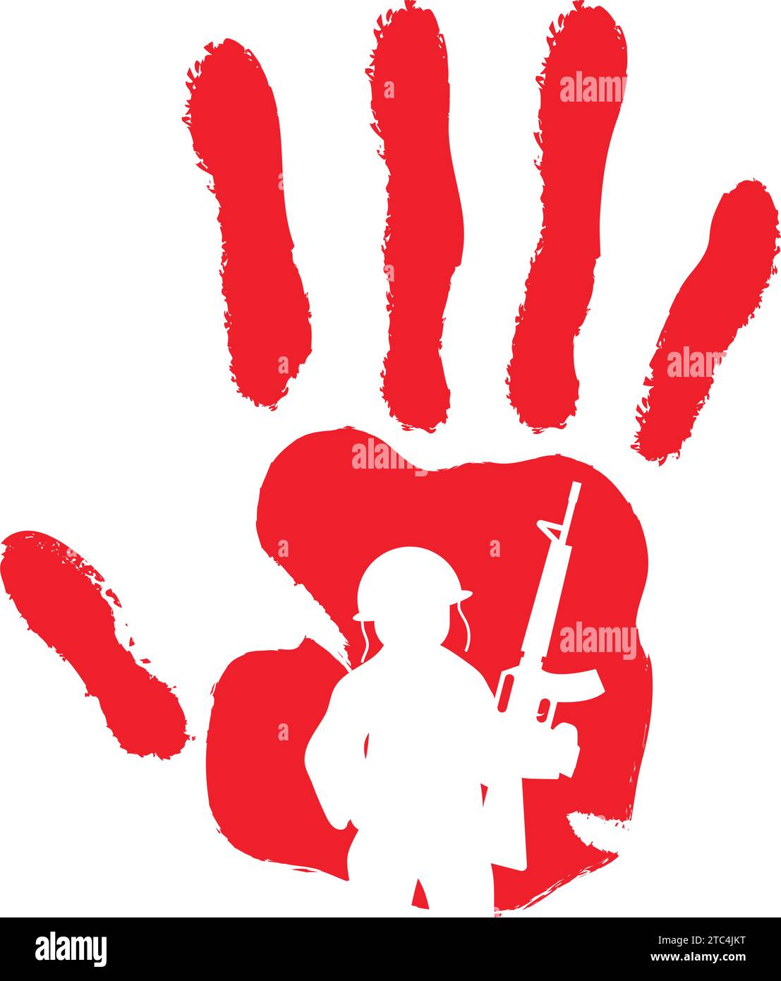 red hand day illustration of red hand with kid soldier Stock Vector ...