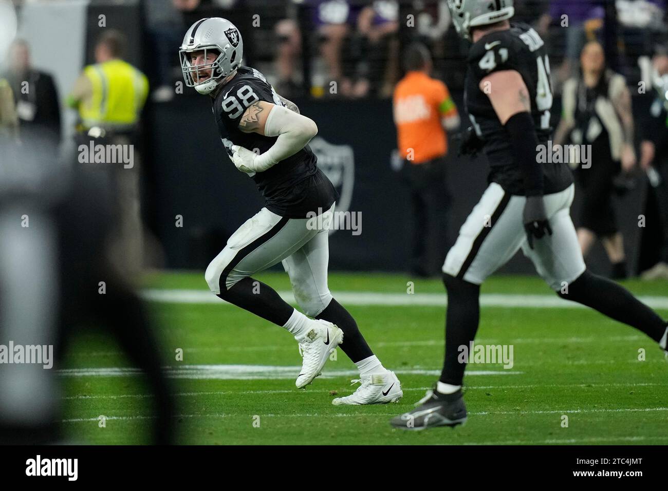 Las Vegas Raiders defensive end Maxx Crosby (98) celebrates a sack ...