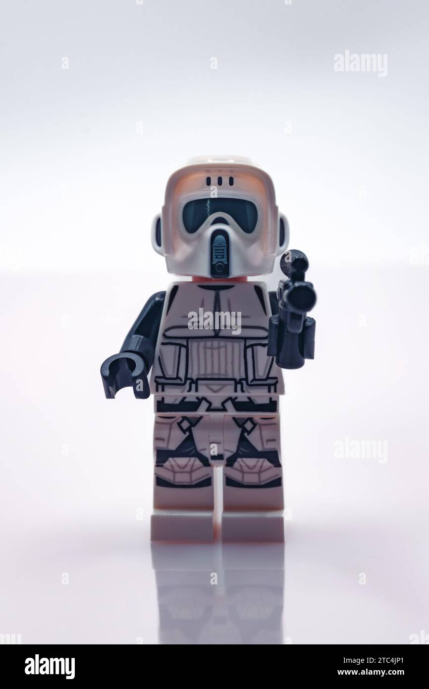 Star Wars Scout Trooper lego minifigure toy with reflection Stock Photo ...