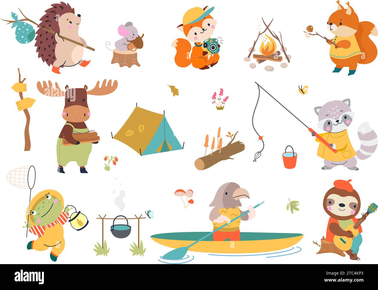 Hiking animals. Wild forest animal go to adventures on nature with ...