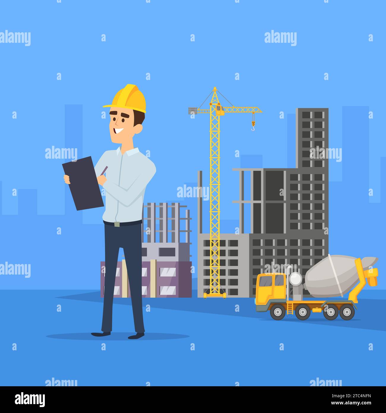 Construction background. builder standing on construction outdoor place ...