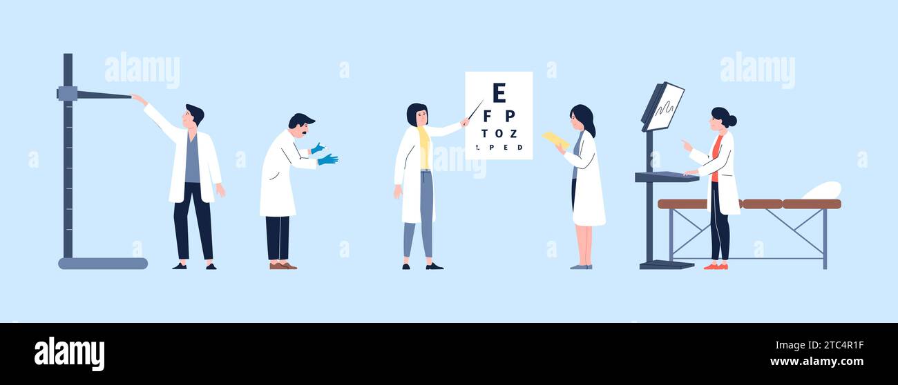 Doctors with different medical equipment. Ophthalmology, mri, therapist ...