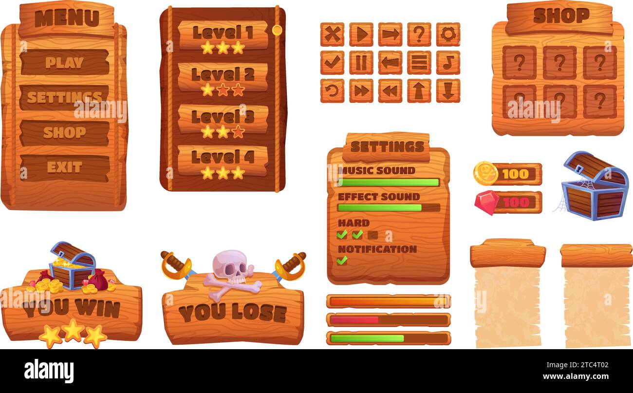 Vetor De Set Of Ui Elements For 2d Games And Apps Jungle Game Ui Part