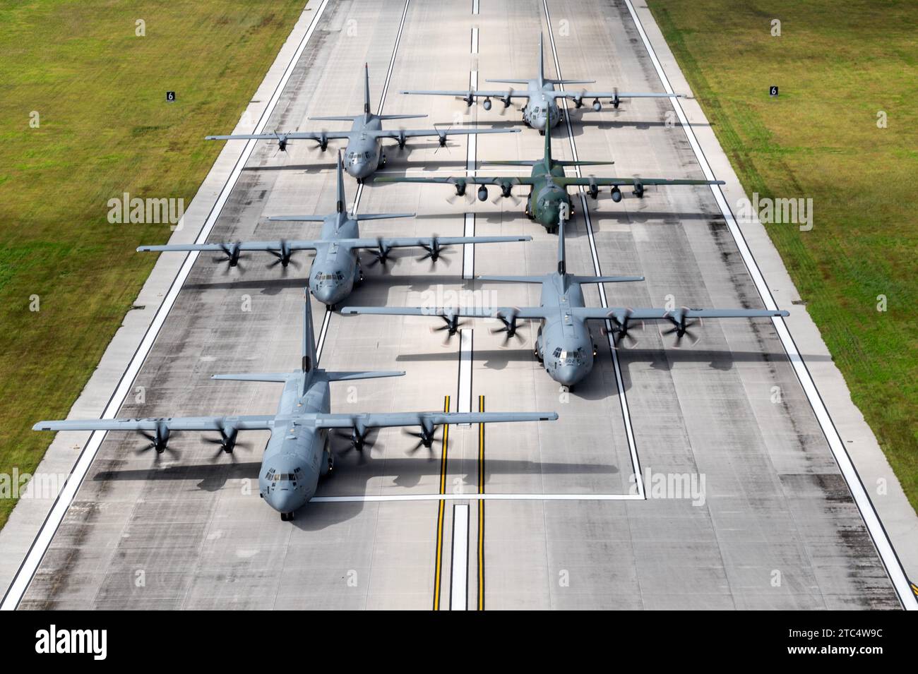 Three U.S. Air Force (USAF) C-130J Super Hercules aircraft assigned to the 36th Expeditionary ...