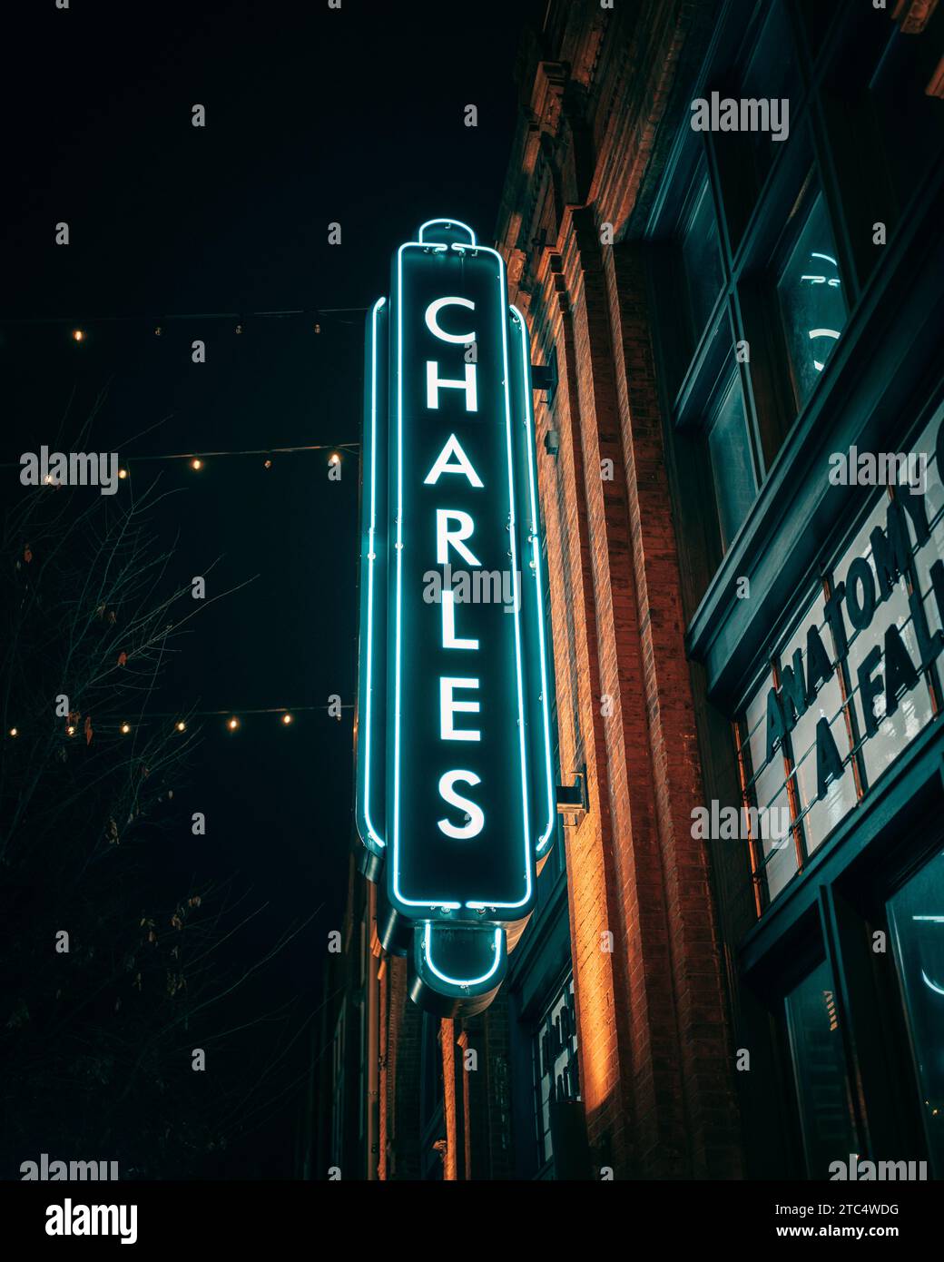 The Charles Theatre vintage sign at night, Baltimore, Maryland Stock ...