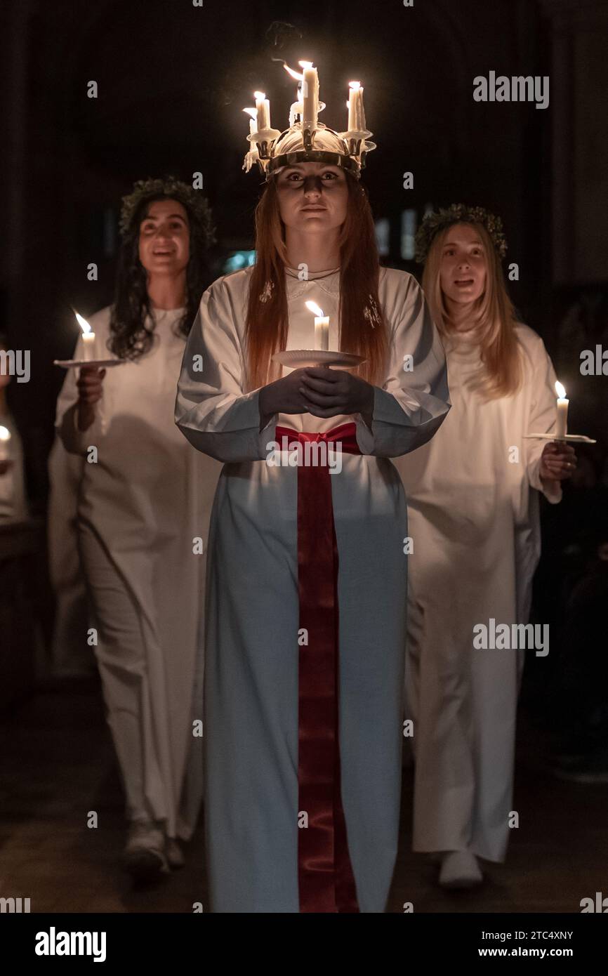 London, UK. 10th December 2023. Sankta Lucia celebrations at Southwark Cathedral. Disa Ramstedt ...