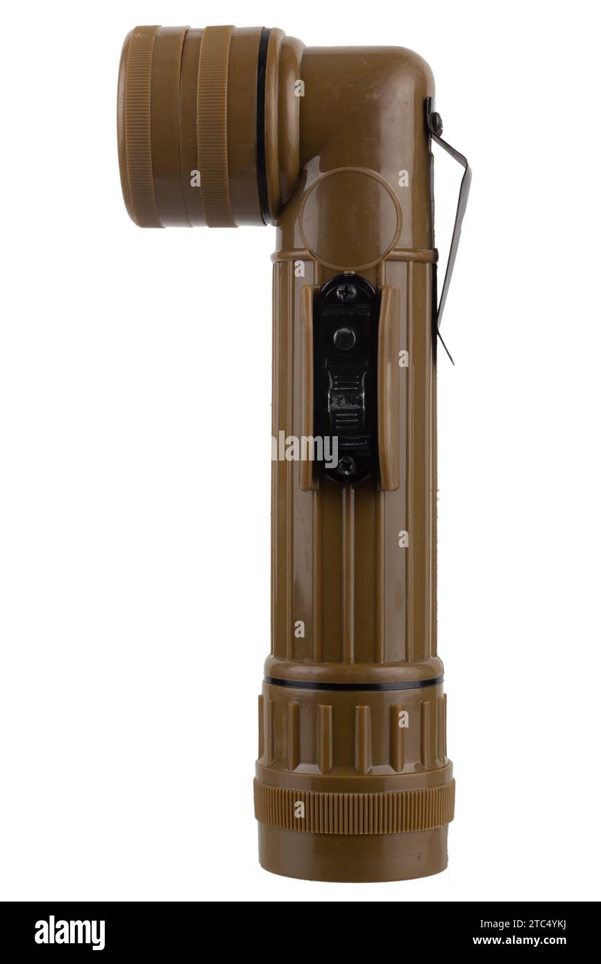 vintage military style flashlight isolated on white background Stock ...