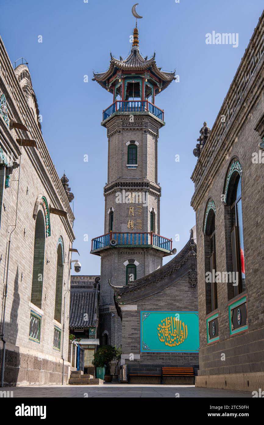 The street around the Great Mosque of Hohhot (a mosque in Huimin ...