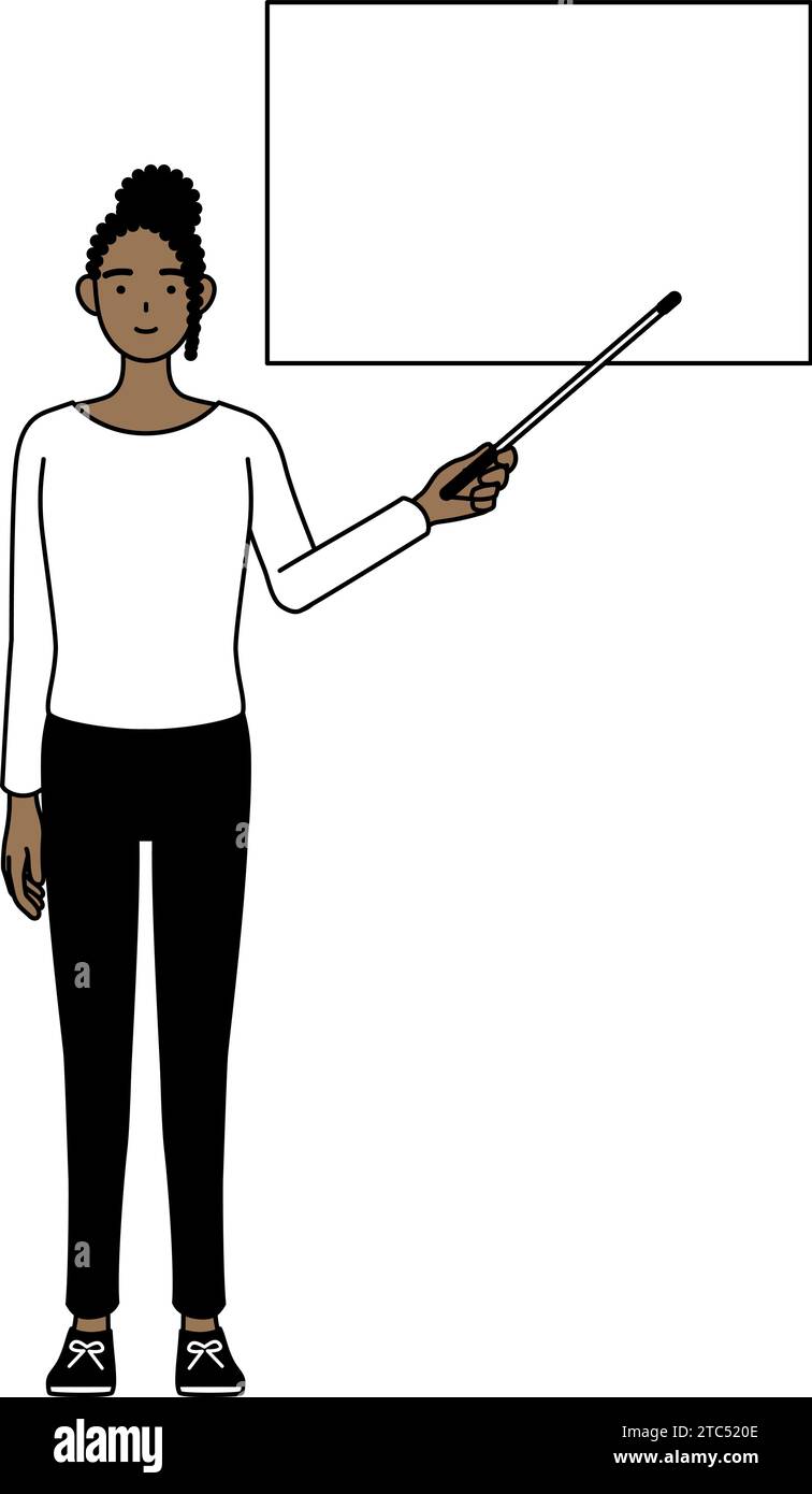 African-American woman pointing at a whiteboard with an indicator stick ...