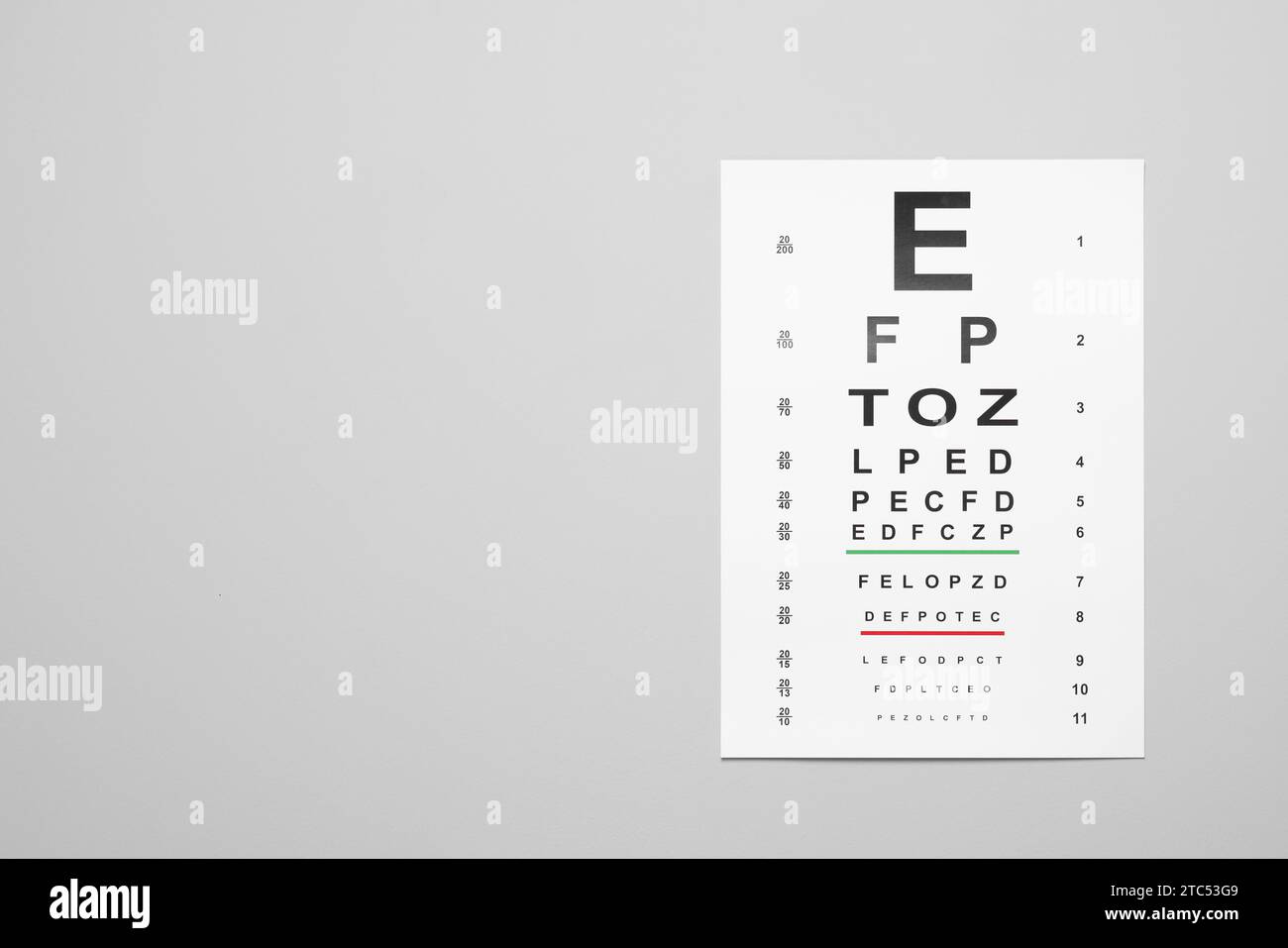 Vision test chart on gray background, space for text Stock Photo - Alamy