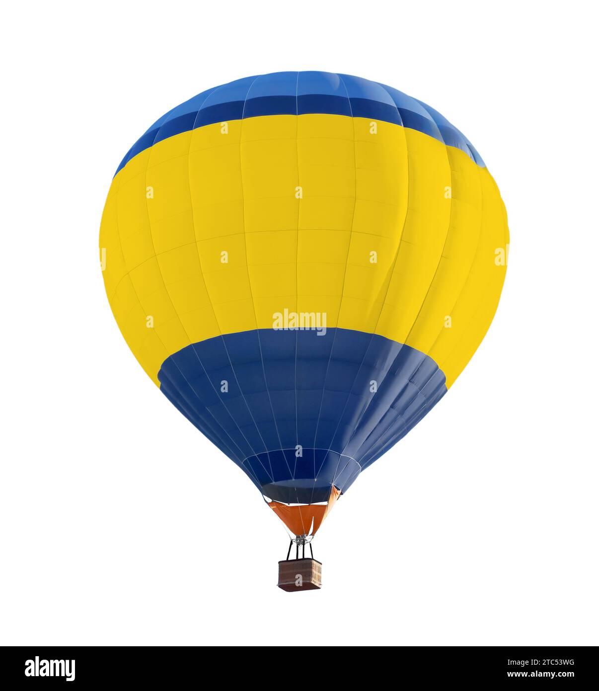 Bright hot-air balloon with wicker basket on white background Stock ...