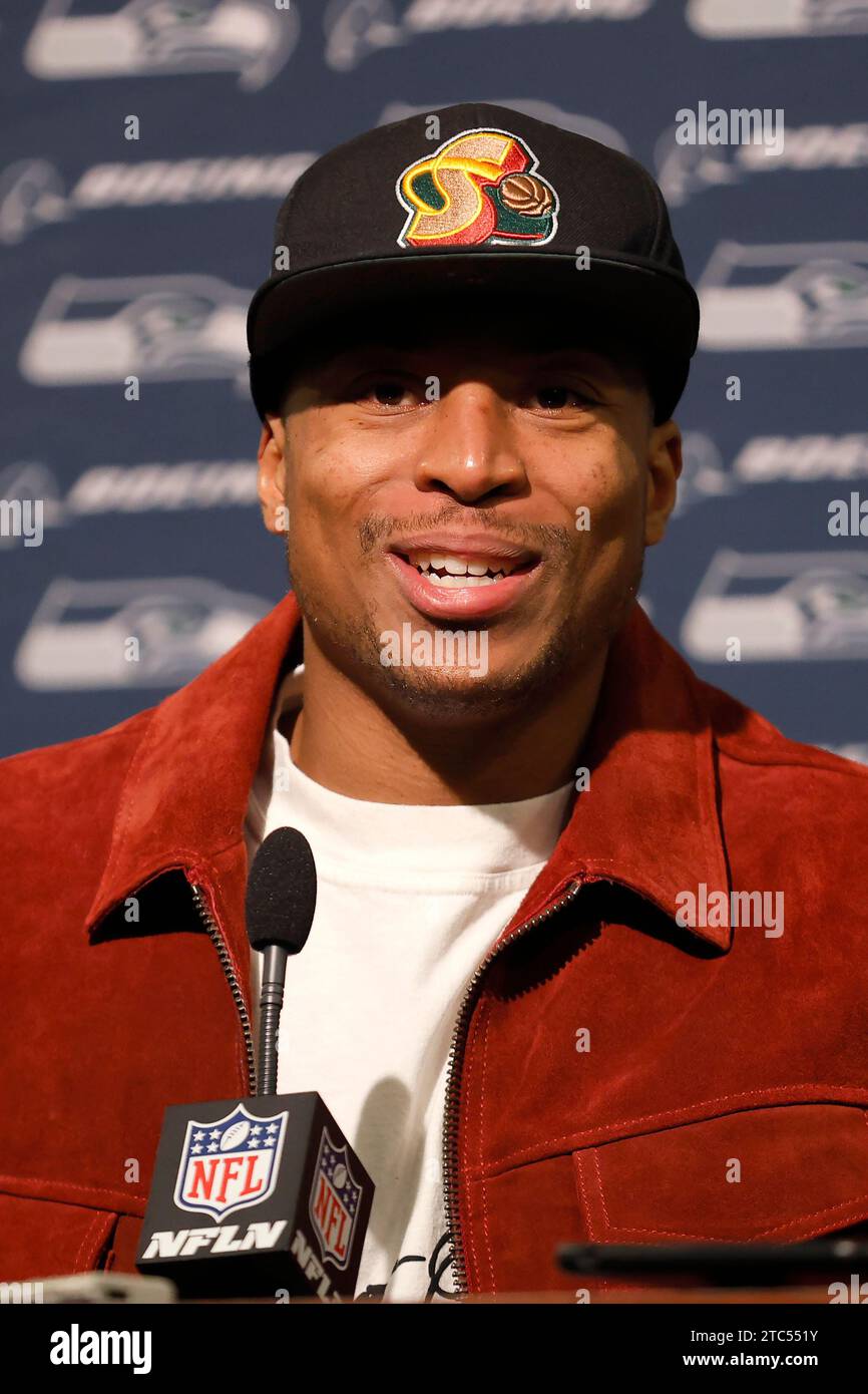 Seattle Seahawks wide receiver Tyler Lockett speaks at a news ...