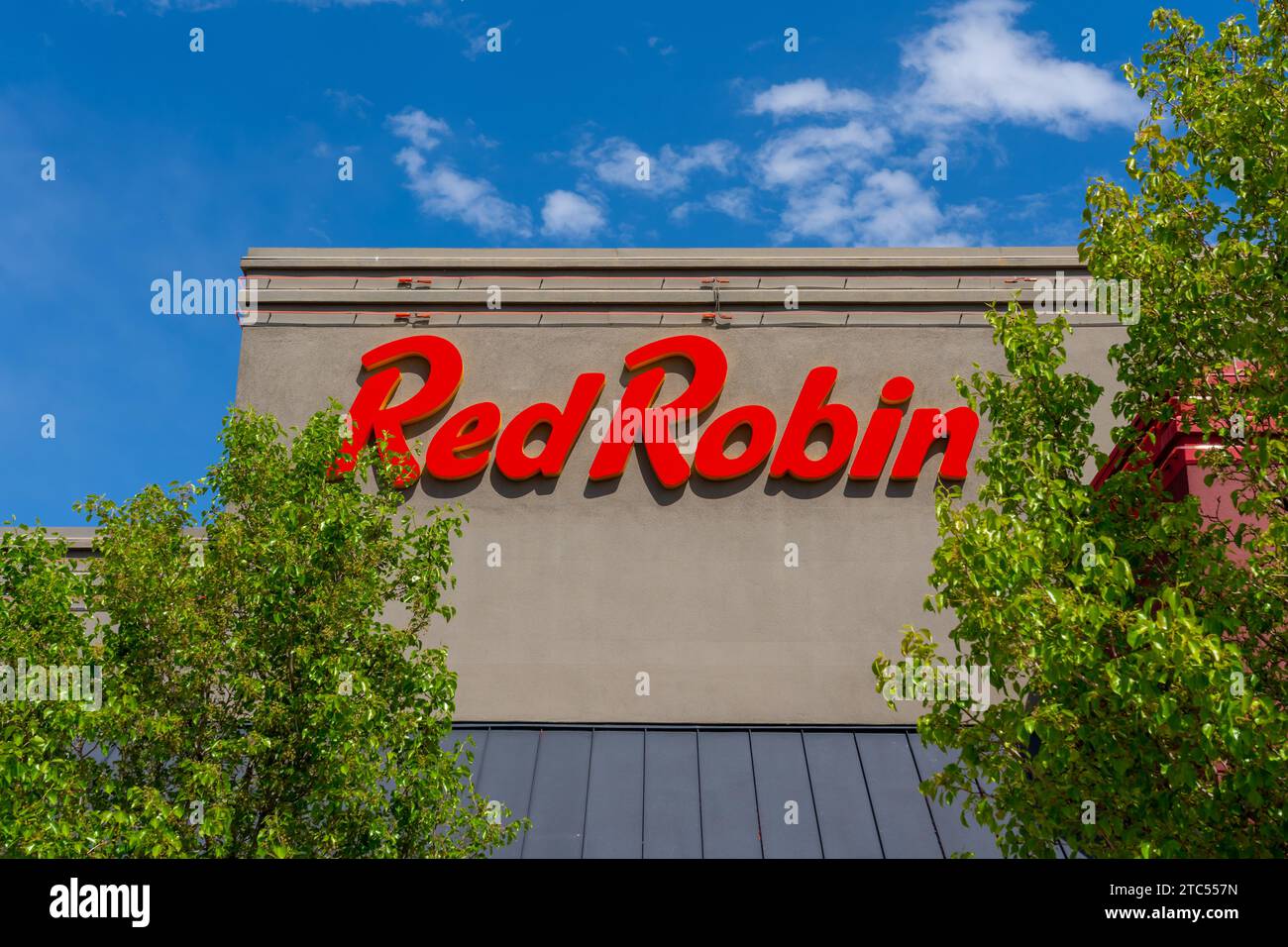 Close up of the Red Robin sign on the building. Salt Lake City, Utah ...