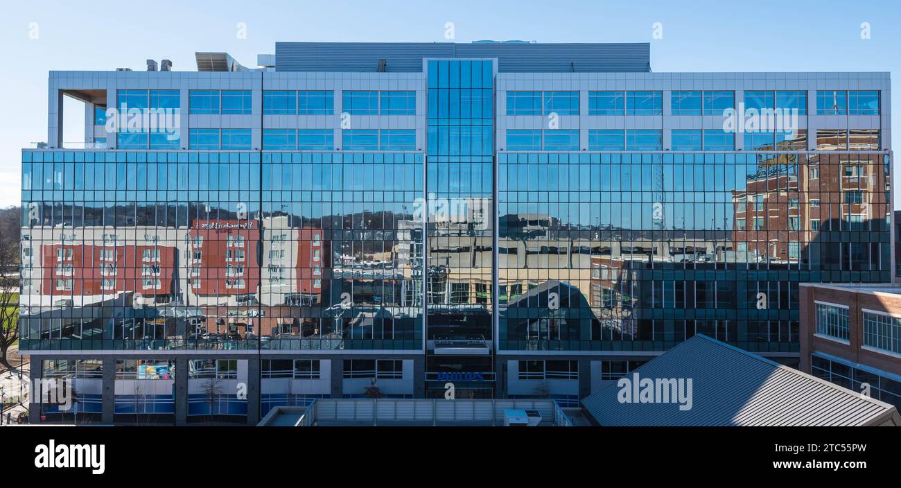 The Phillips building on Penn Avenue with Bakery Square reflecting on ...
