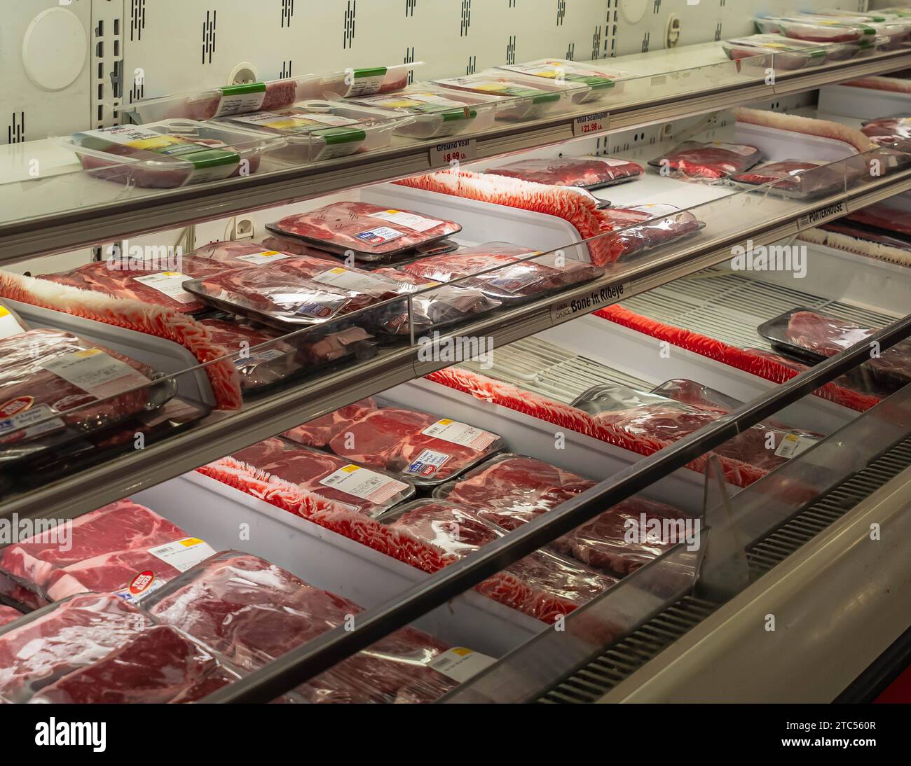 A meat case with various cuts of meat for sale in Pittsburgh ...