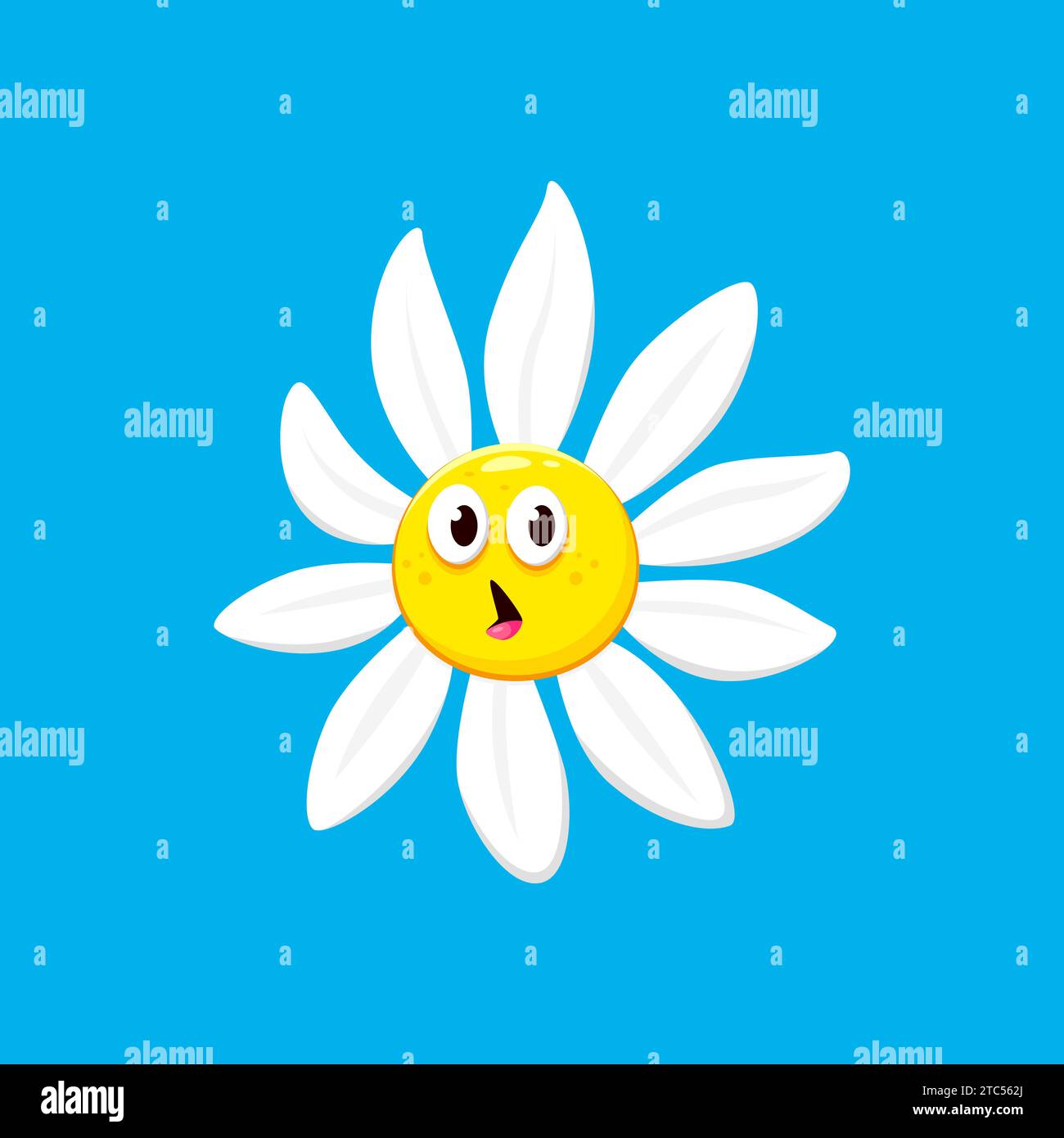 Cartoon chamomile, daisy flower character with surprised face emotion ...