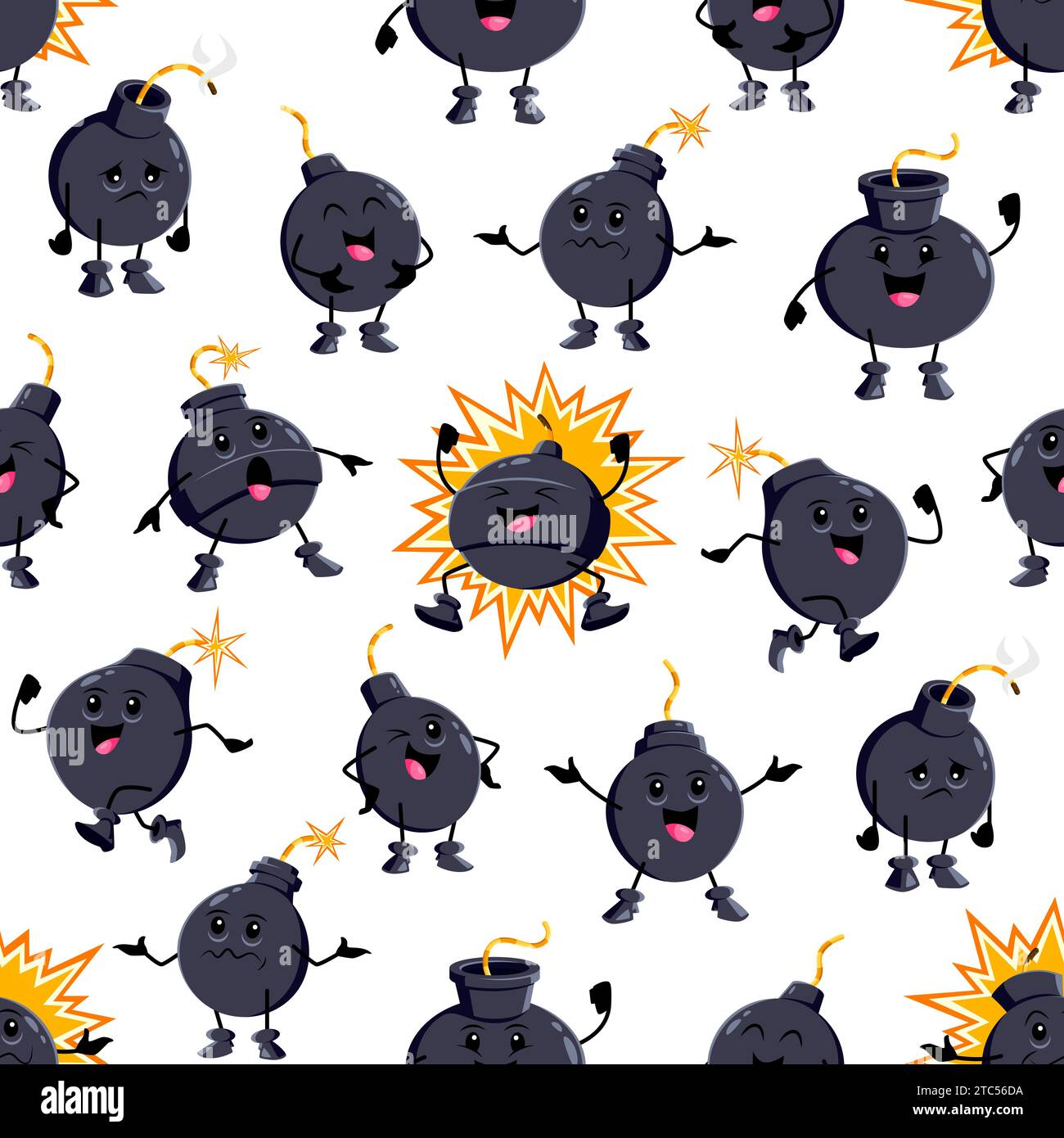 Cartoon bomb characters. Explosive weapon personages pattern of funny ...