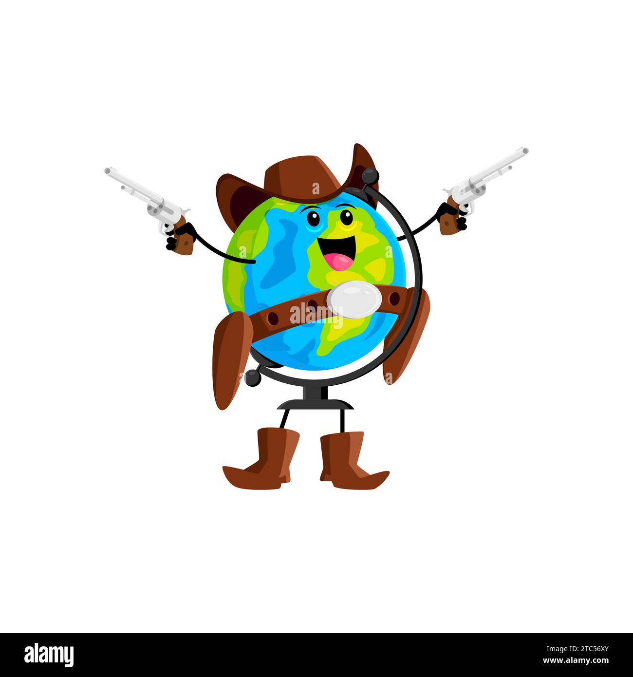 Cartoon globe school supply cowboy, ranger, sheriff and robber ...