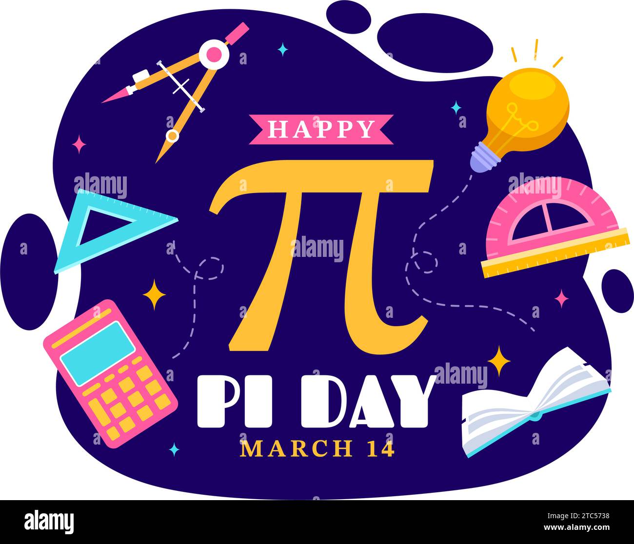 Happy Pi Day Vector Illustration on 14 March with Mathematical Constants, Greek Letters or Baked ...