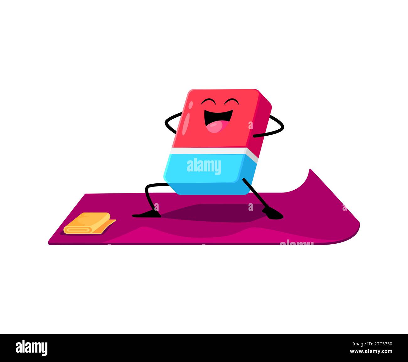 Cartoon eraser school supply character on yoga fitness sport. Isolated ...