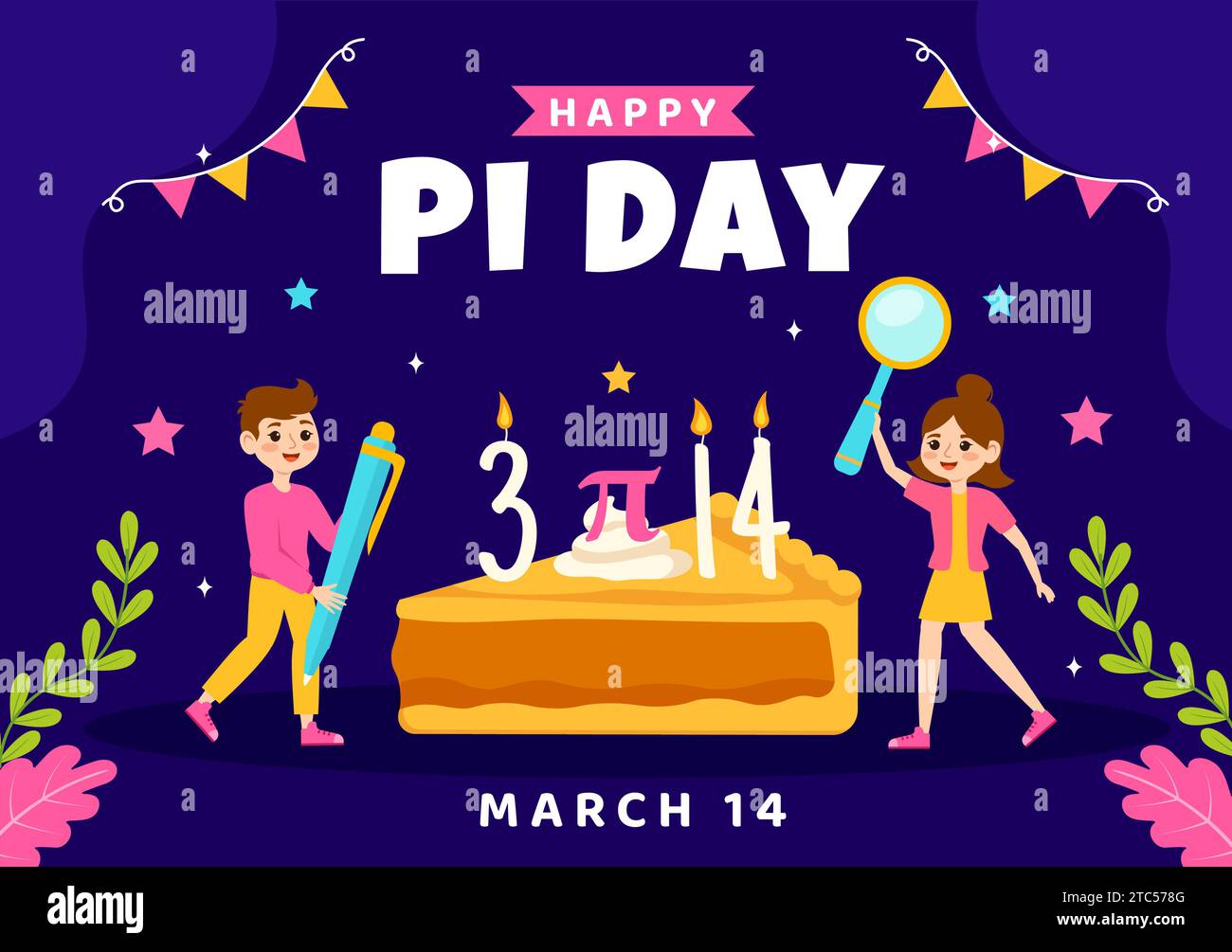 Happy Pi Day Vector Illustration on 14 March with Kids, Mathematical ...