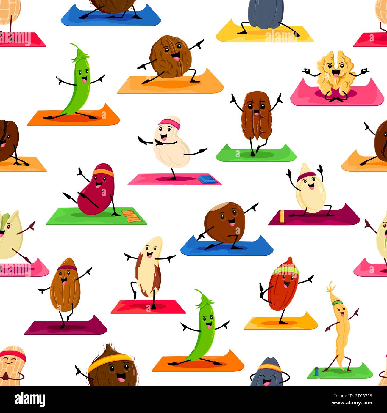 Cartoon nut and bean characters seamless pattern. Cute background with ...