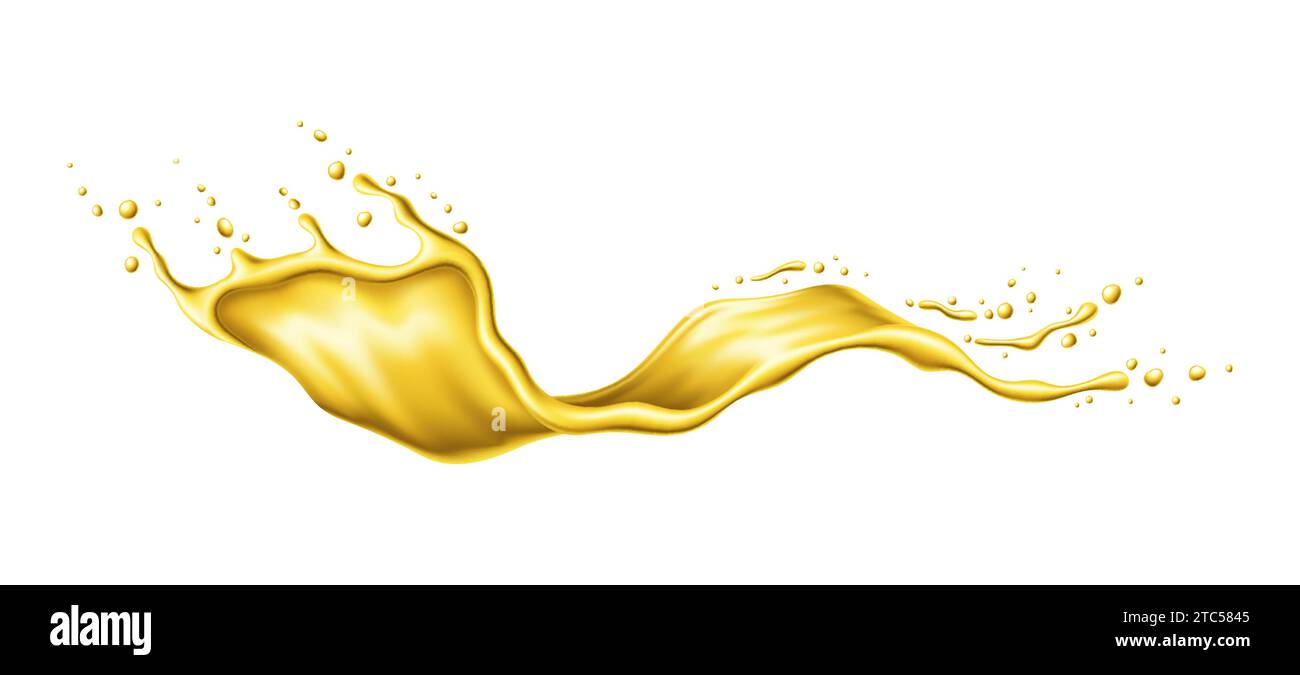 Yellow beer, oil or juice splash. Realistic liquid swirl. Isolated 3d ...