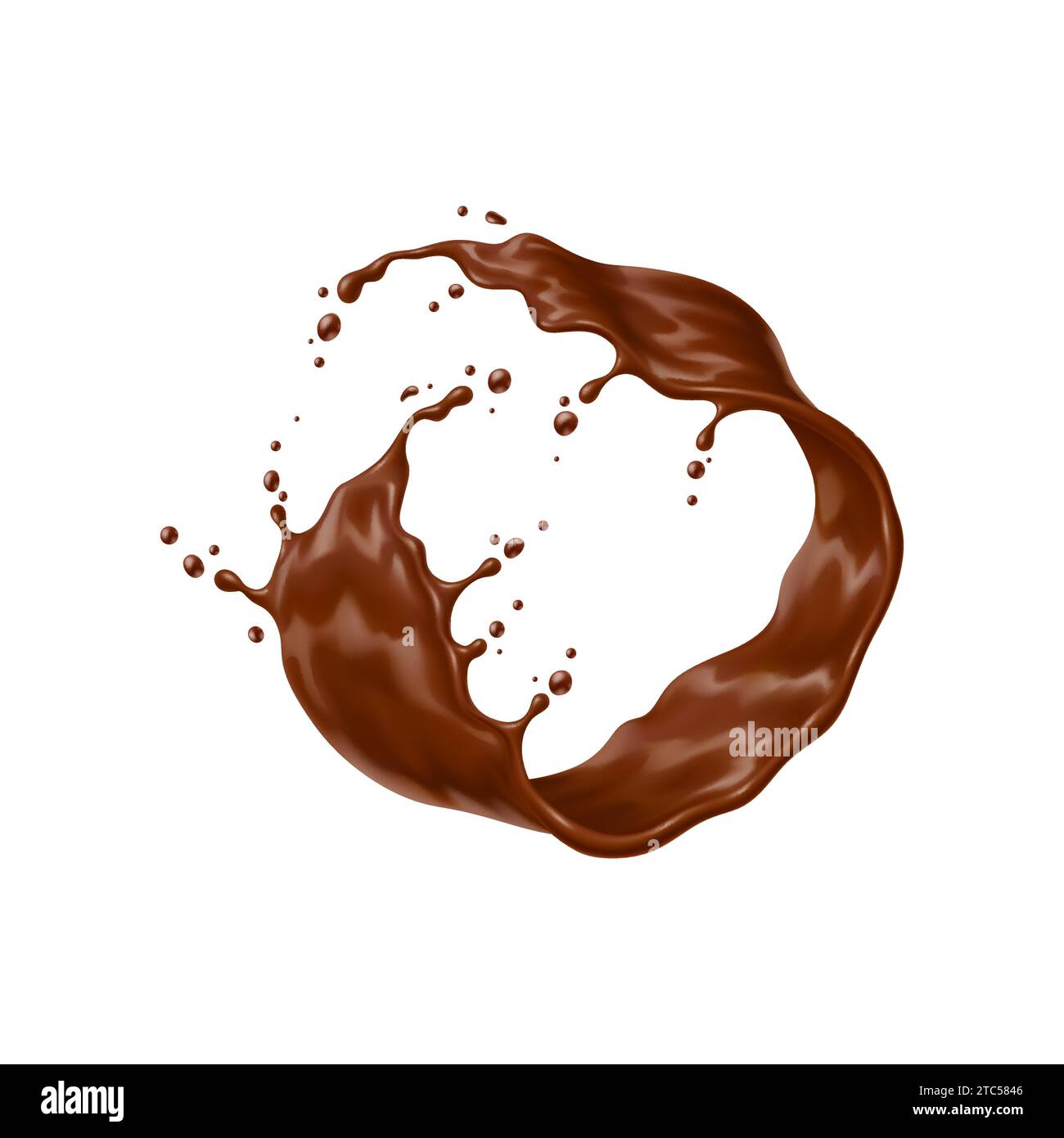 Realistic chocolate yogurt, cream or choco milk drink swirl splash and ...