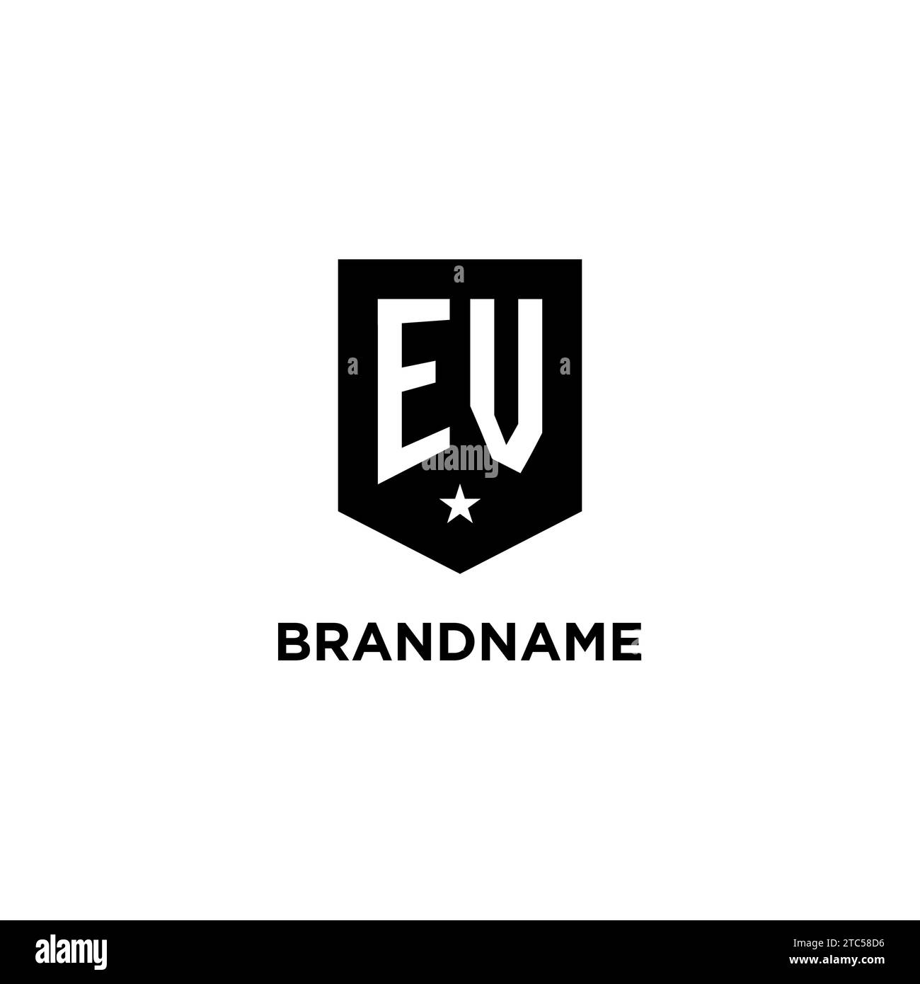 EV monogram initial logo with geometric shield and star icon design style ideas Stock Vector ...