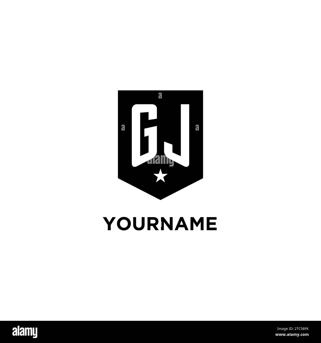 GJ monogram initial logo with geometric shield and star icon design style ideas Stock Vector ...