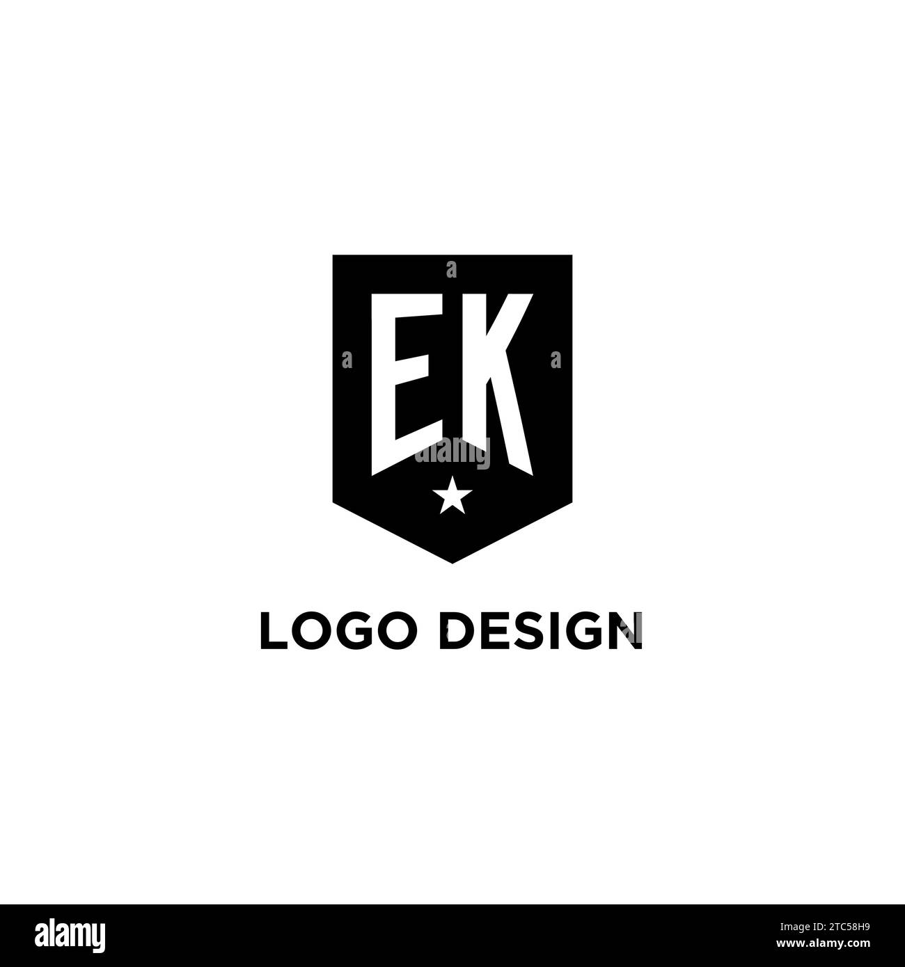 EK monogram initial logo with geometric shield and star icon design style ideas Stock Vector ...