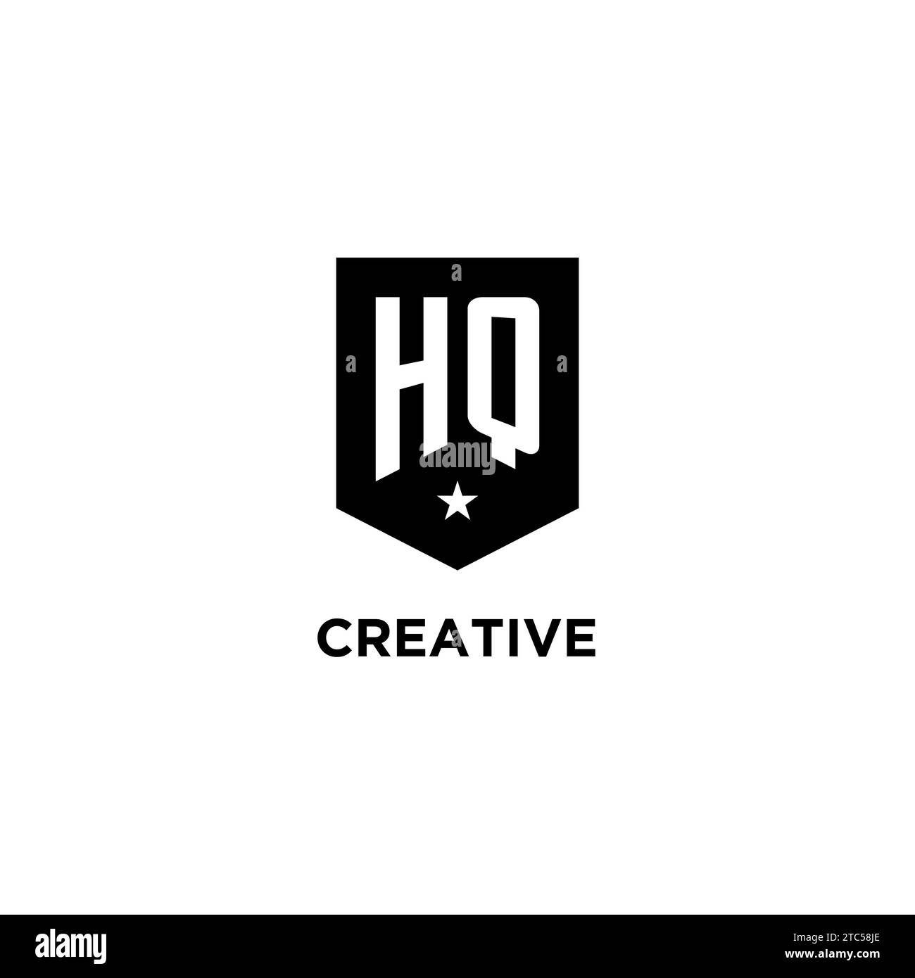 HQ monogram initial logo with geometric shield and star icon design style ideas Stock Vector ...