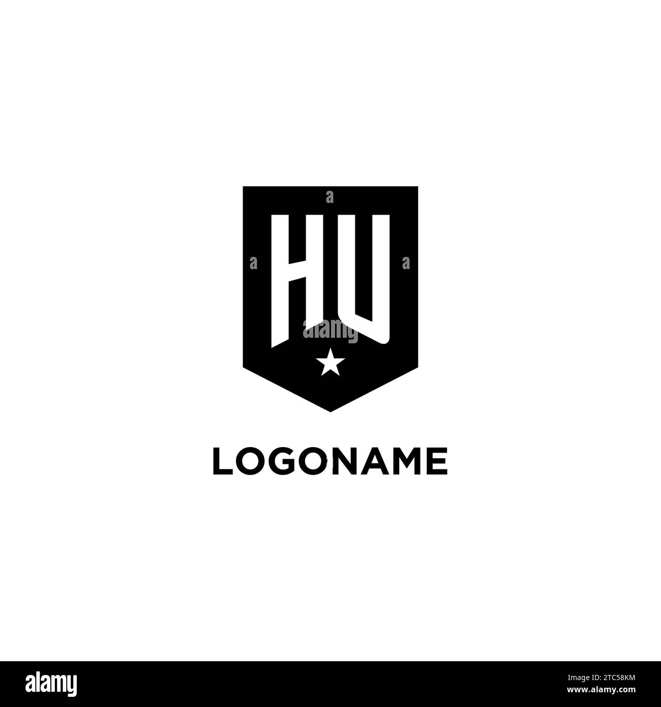HU monogram initial logo with geometric shield and star icon design style ideas Stock Vector ...