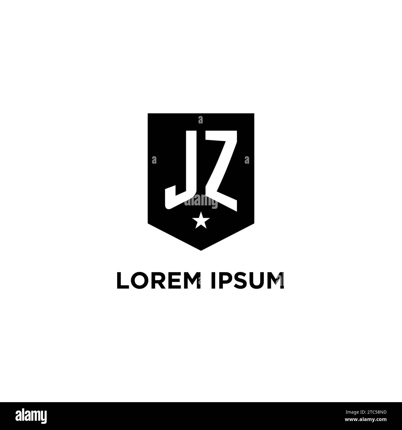 JZ monogram initial logo with geometric shield and star icon design style ideas Stock Vector ...