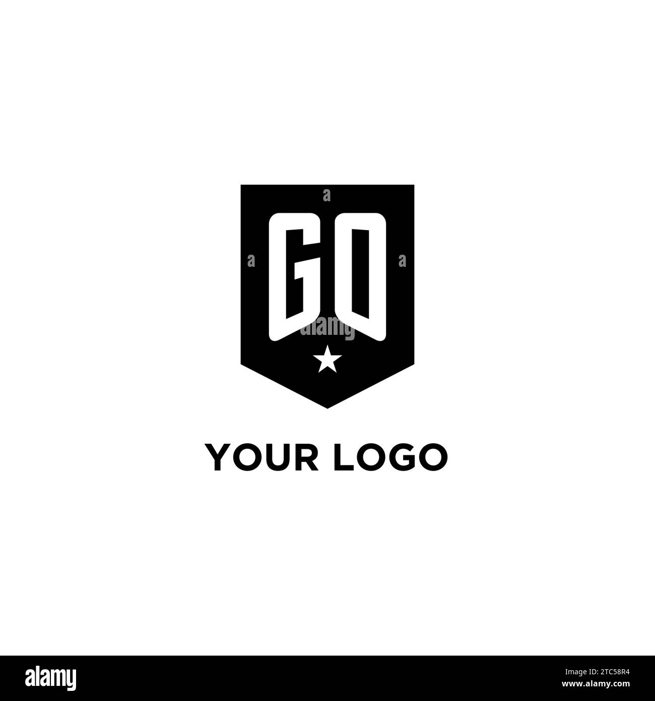 GO monogram initial logo with geometric shield and star icon design style ideas Stock Vector ...