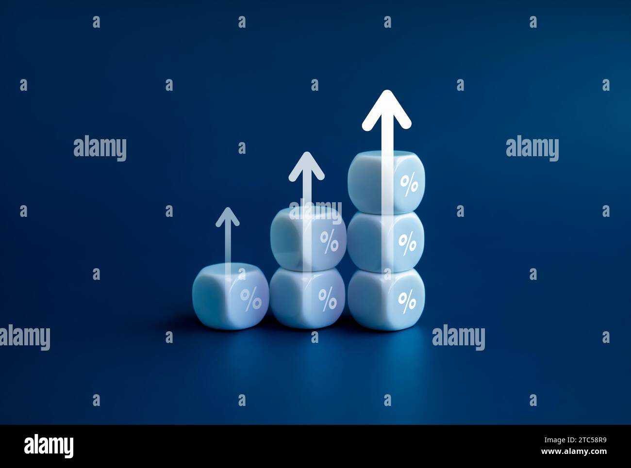 Percentage icon on white cube blocks as a business chart steps with ...