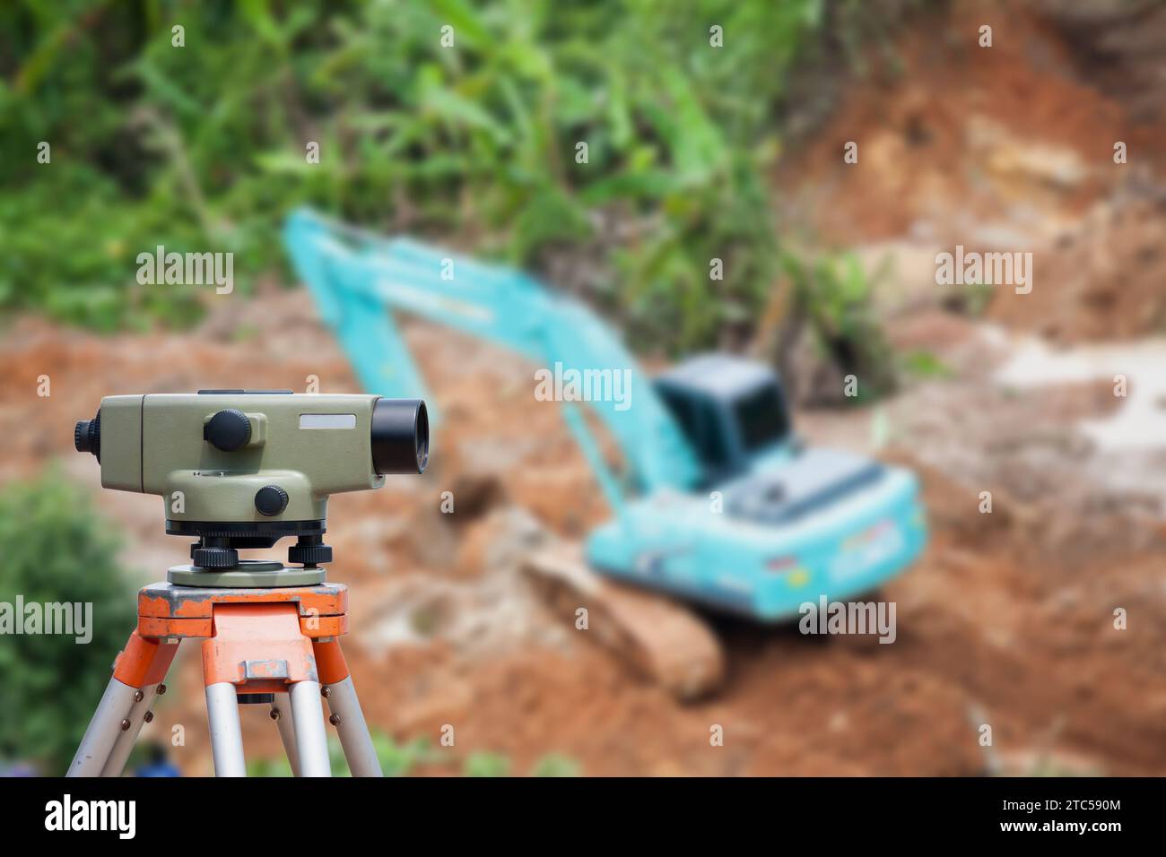 Surveyor equipment tacheometer or theodolite at construction site Stock ...