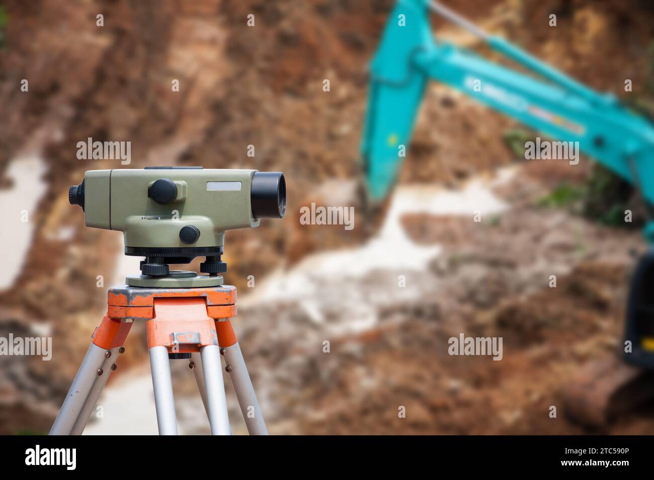 Surveyor equipment tacheometer or theodolite at construction site Stock ...