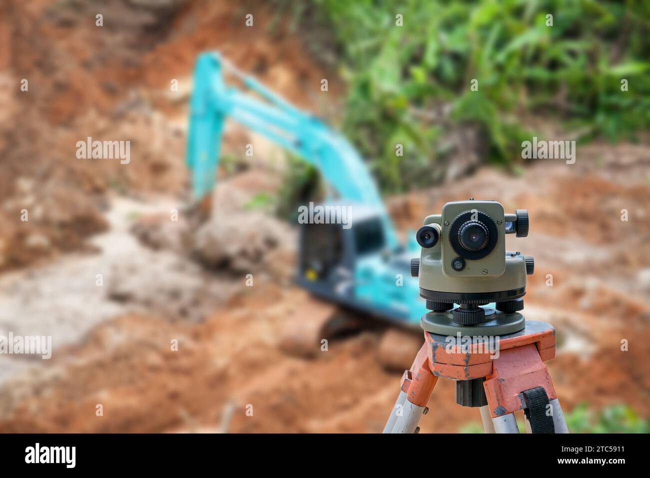 Surveyor equipment tacheometer or theodolite at construction site Stock ...
