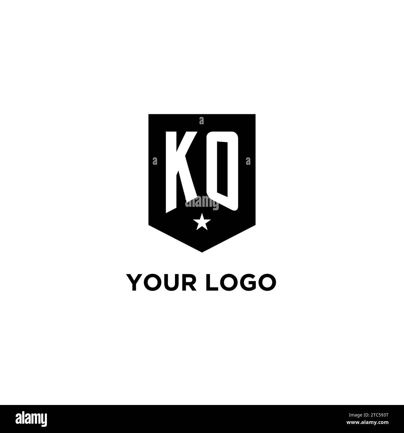 KO monogram initial logo with geometric shield and star icon design ...